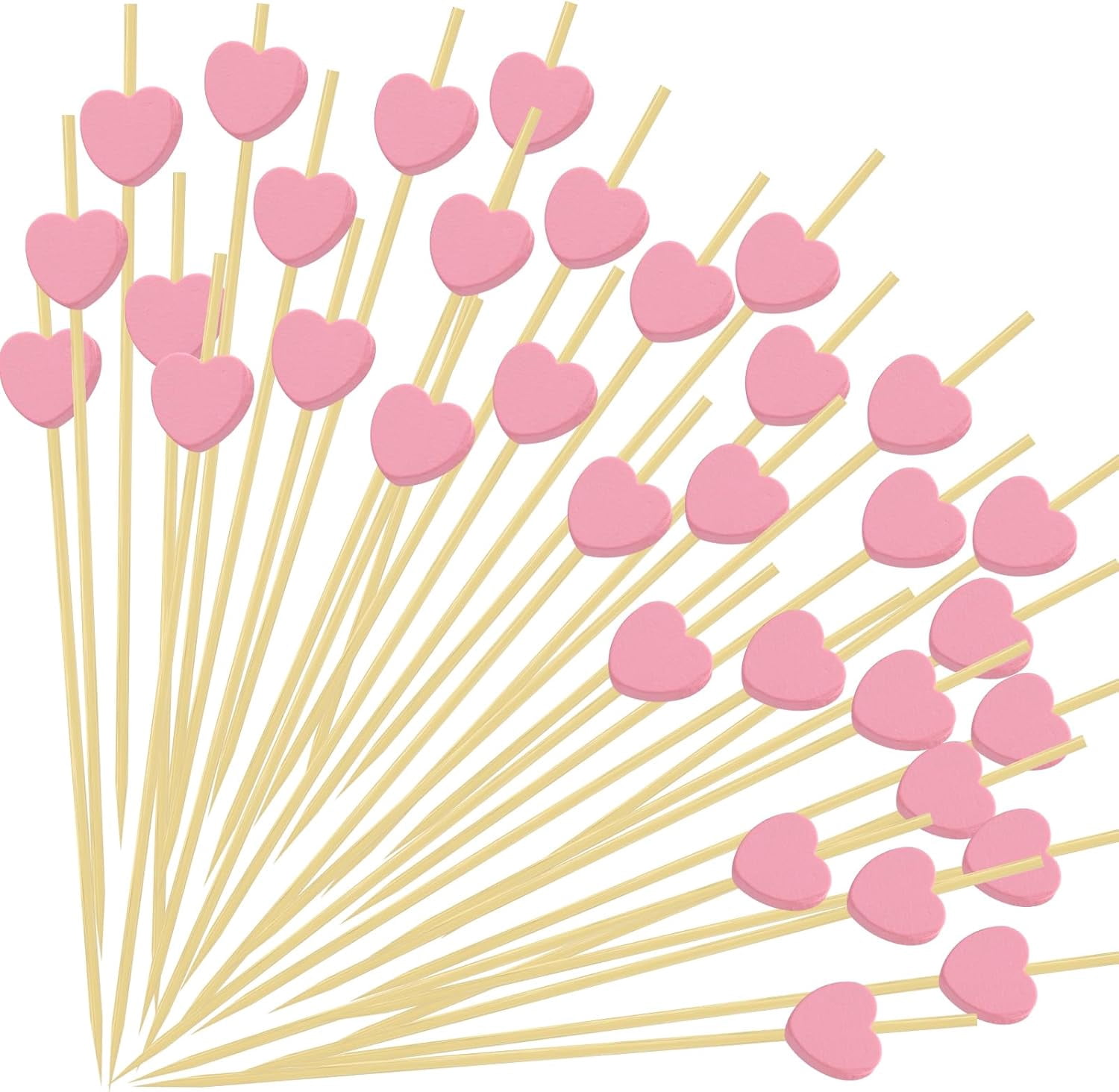 100Pcs Heart Heart Toothpicks 4.7" Pink Heart Cocktail Picks Bamboo ...