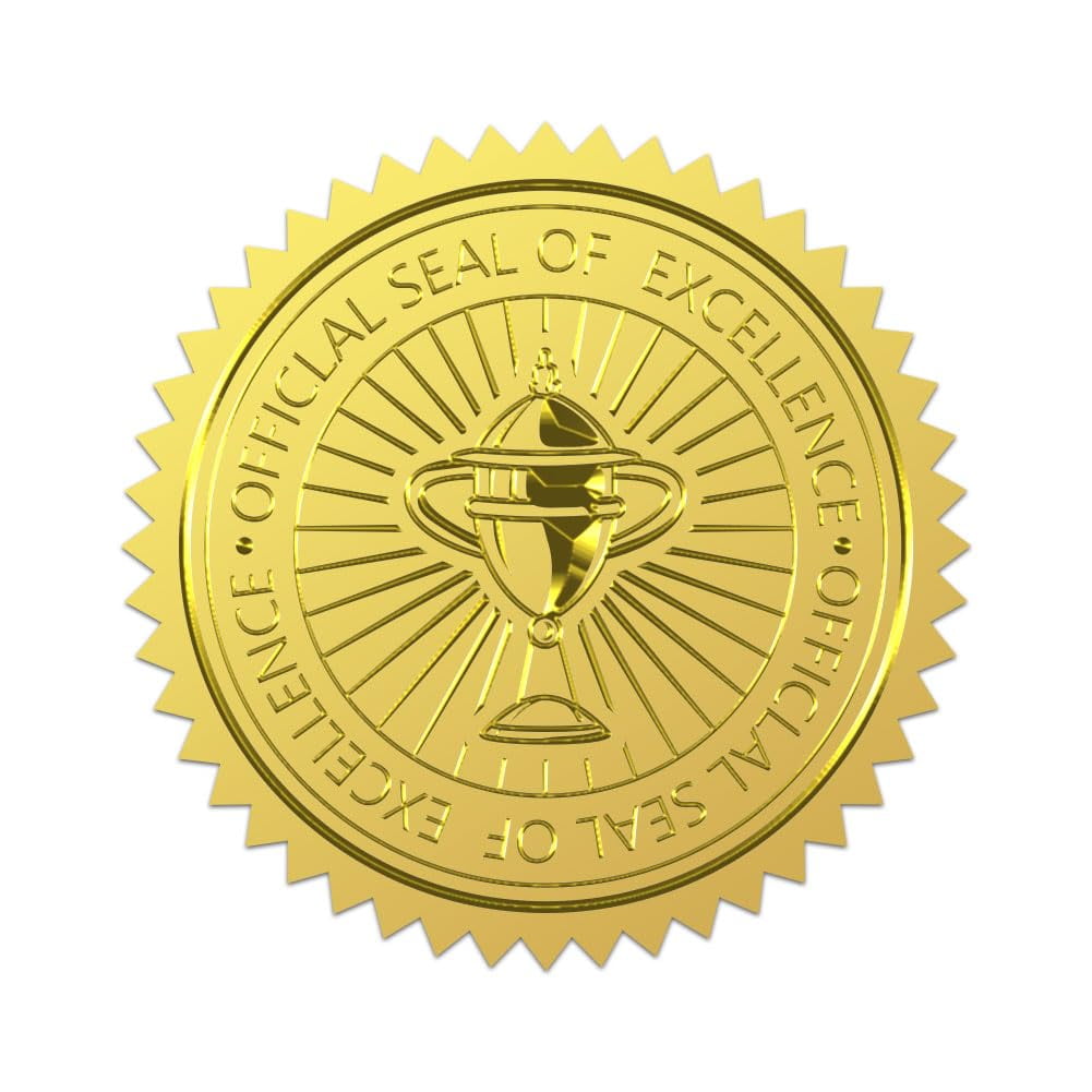 100Pcs Honor Trophie Gold Foil Stickers 2 Inch Official Excellence Seal ...