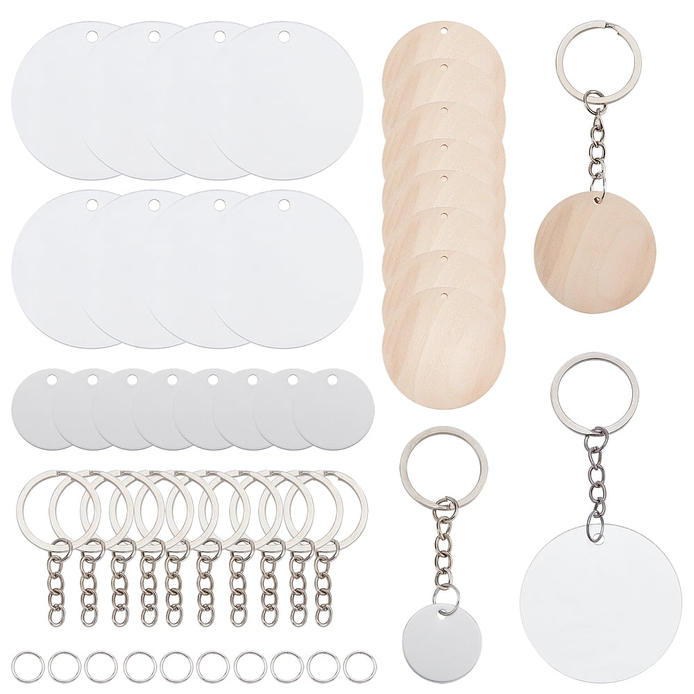 100Pcs Keychain Blanks Kit Including 30Pcs Aluminum Acrylic Wood Blank ...