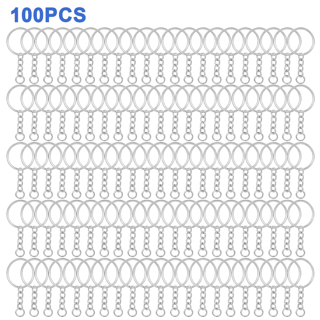100Pcs Keychain Rings Split Key Ring with Chain for Resin 25mm Silver ...