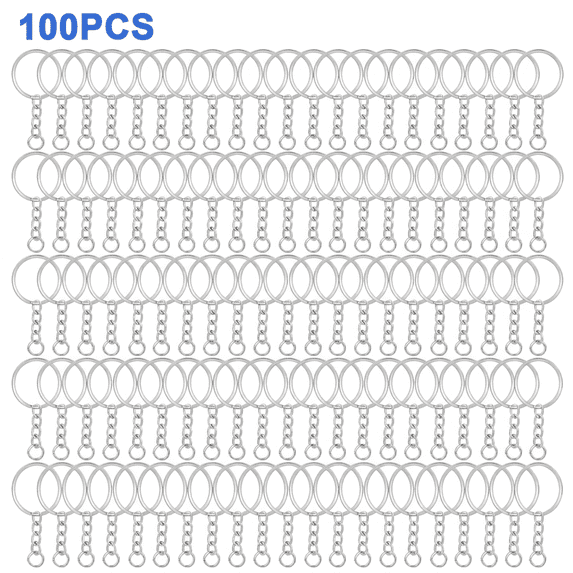 100Pcs Keychain Rings Split Key Ring with Chain for Resin 25mm Silver ...