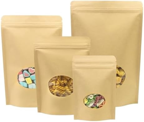 100Pcs Kraft Paper Bag Zip Lock,Stand-up Reusable Sealing Bag with ...