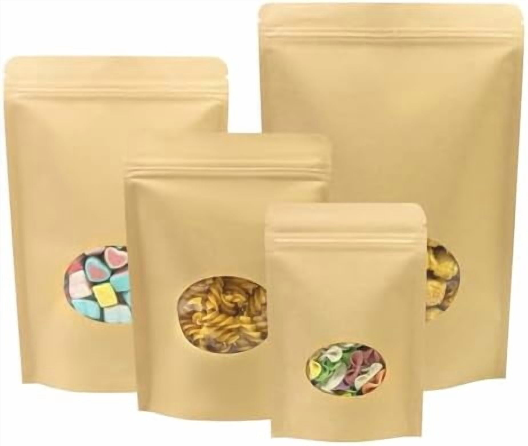 100Pcs Kraft Paper Bag Zip Lock,Stand-up Reusable Sealing Bag with ...