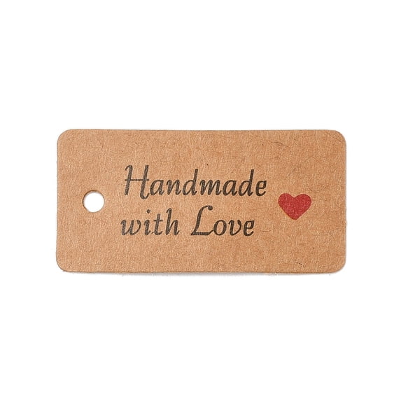 100Pcs Kraft Paper Word Handmade with Love Printed Gift Tags Rectangle ...