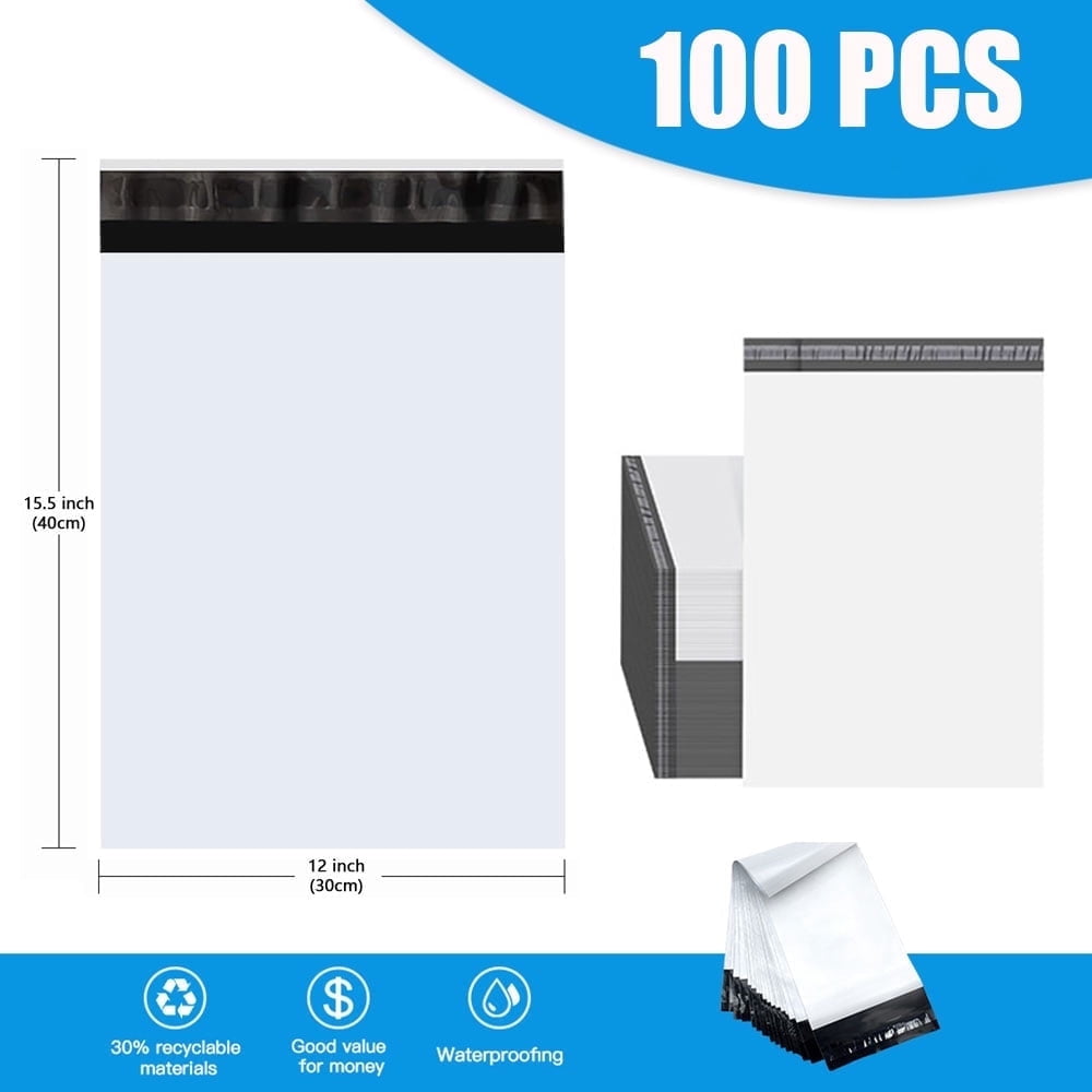 100Pcs Large Poly Mailers, 12x15.5 inch Waterproof and Tear-Proof Self ...