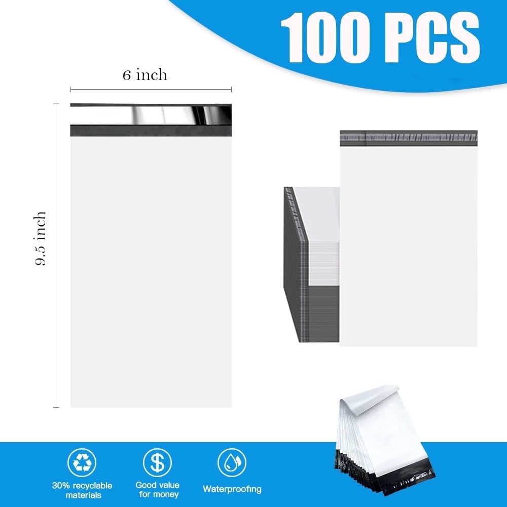 100Pcs Large Poly Mailers, 6 x 9 inch Waterproof and Tear-Proof Self ...