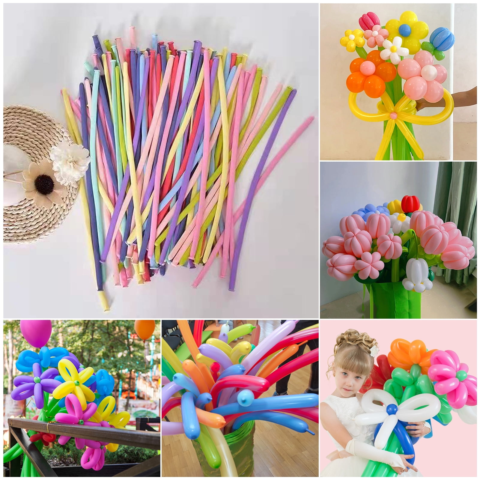 100Pcs Latex Long Balloons DIY Magic Modelling Balloons Bright Color ...