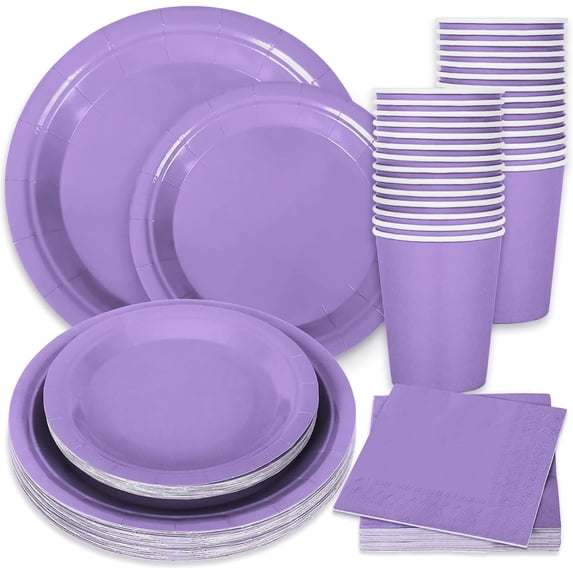 100Pcs Lavender Tableware Set Graduation Light Purple Disposable ...