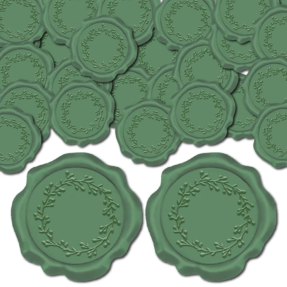 100Pcs Leaf Wax Seal Stickers Branch Wreath Green Envelope Vintage Self ...