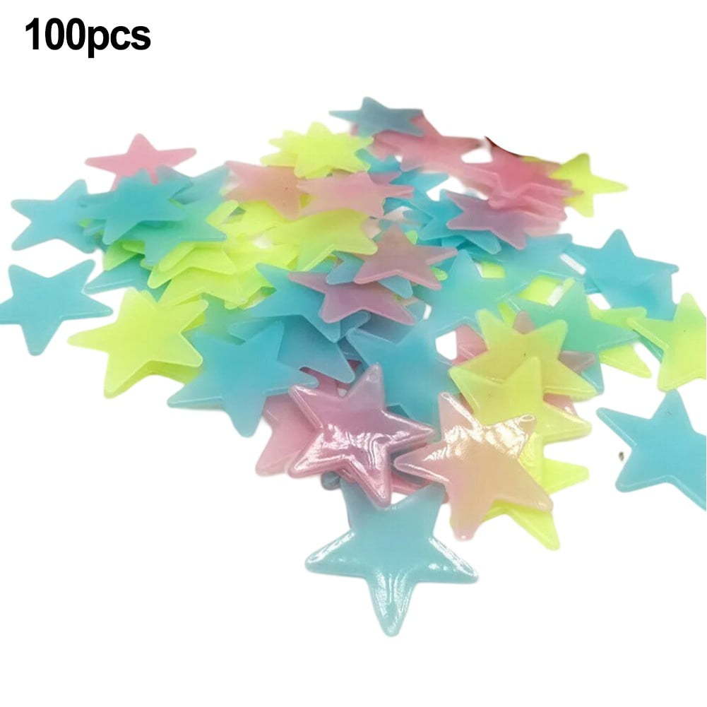100Pcs Luminous 3D Stars Glow In the Dark Wall Stickers For Kids Baby ...