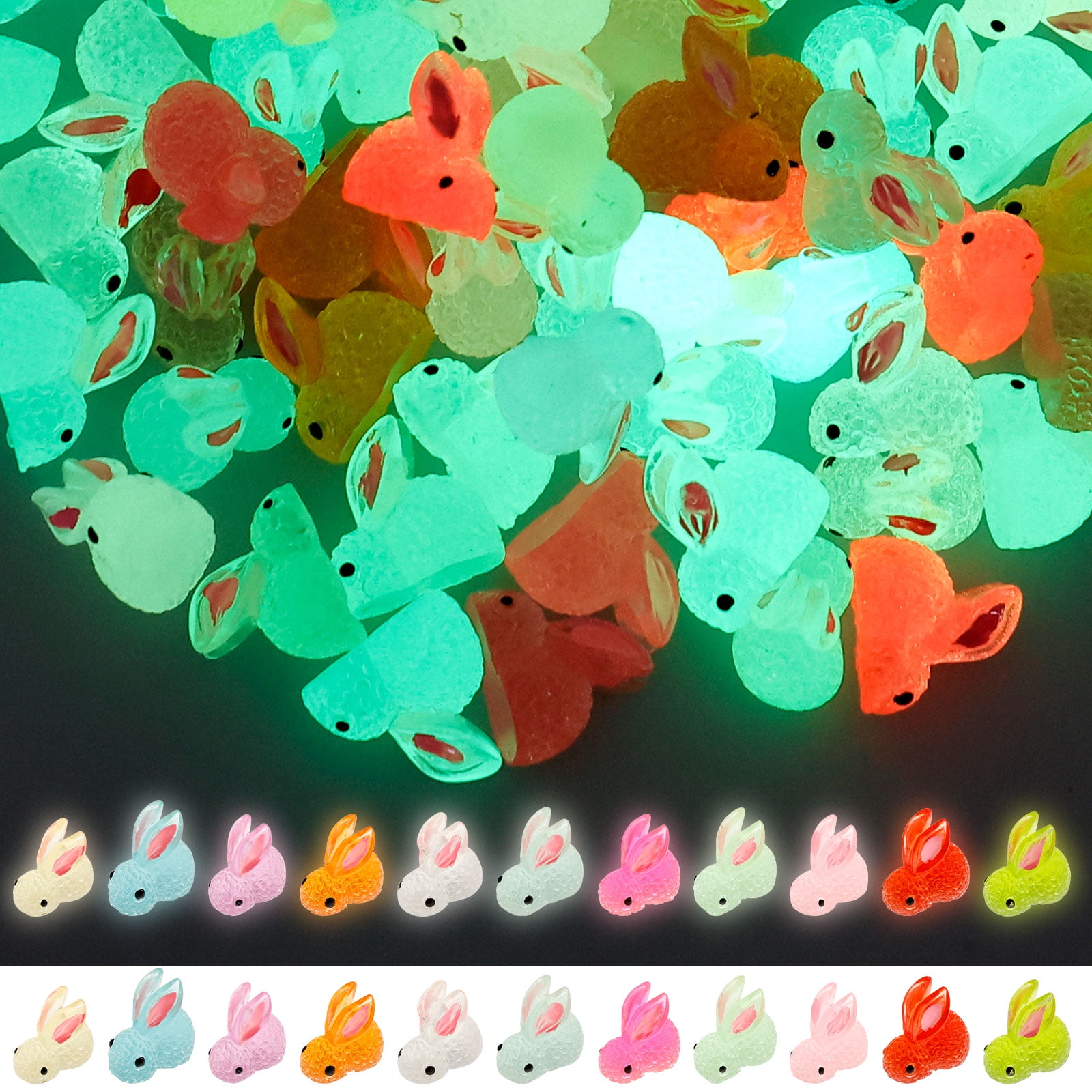 100Pcs Luminous Mini Resin Rabbit Mini Resin Bunny Figures Rabbit ...