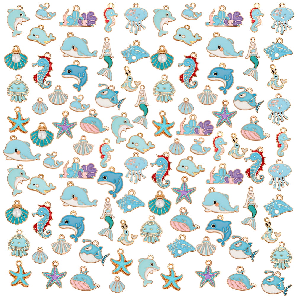 100Pcs Marine Animal Zinc Alloy Enamel Pendants with Plastic Beads ...