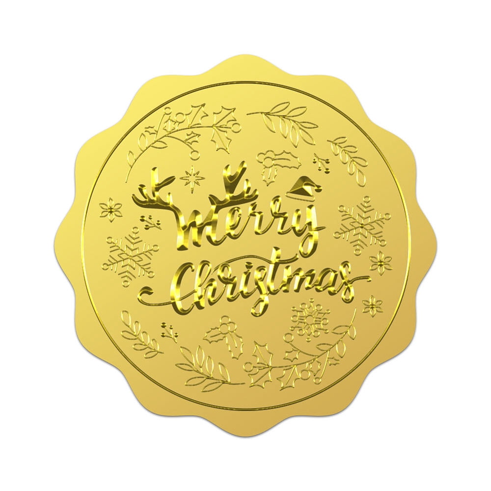 100Pcs Merry Christmas Gold Foil Stickers 2 Inch Mistletoe Snowflake ...