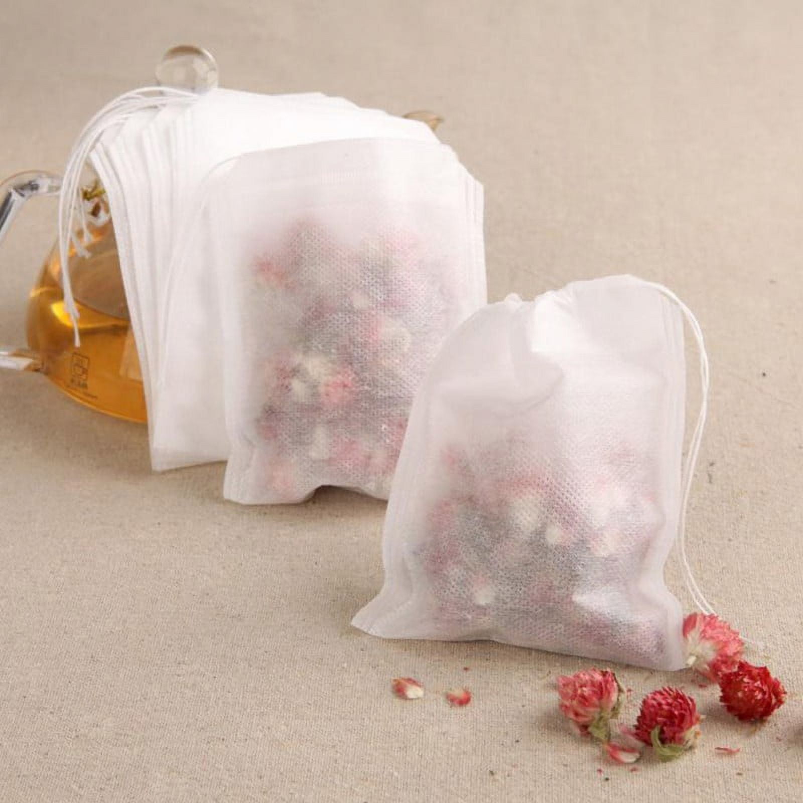 Disposable 100Pcs Mesh Drawstring Tea Bags, Heat Seal Loose Leaf Filter ...