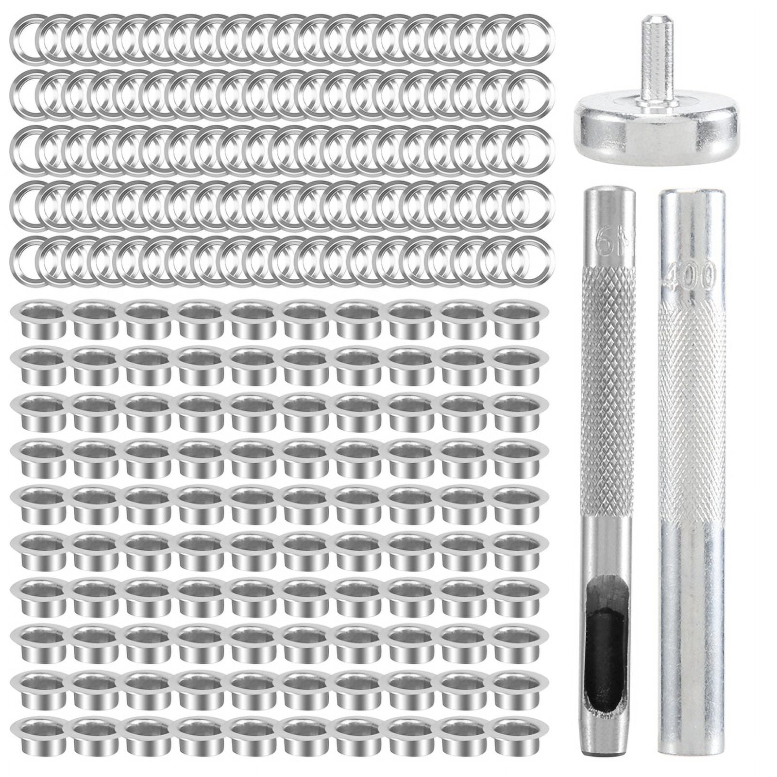 100Pcs Metal Eyelets Set 6mm Grommet Rings Kit with Mounting Punch Rod ...