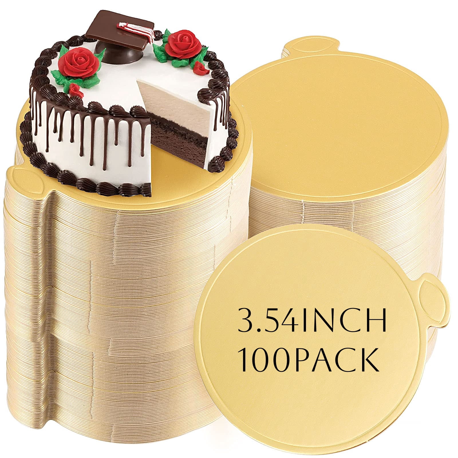 100Pcs Mini Cake Boards, 3.54 inch Food-Graded Round Gold Mini Cupcake ...
