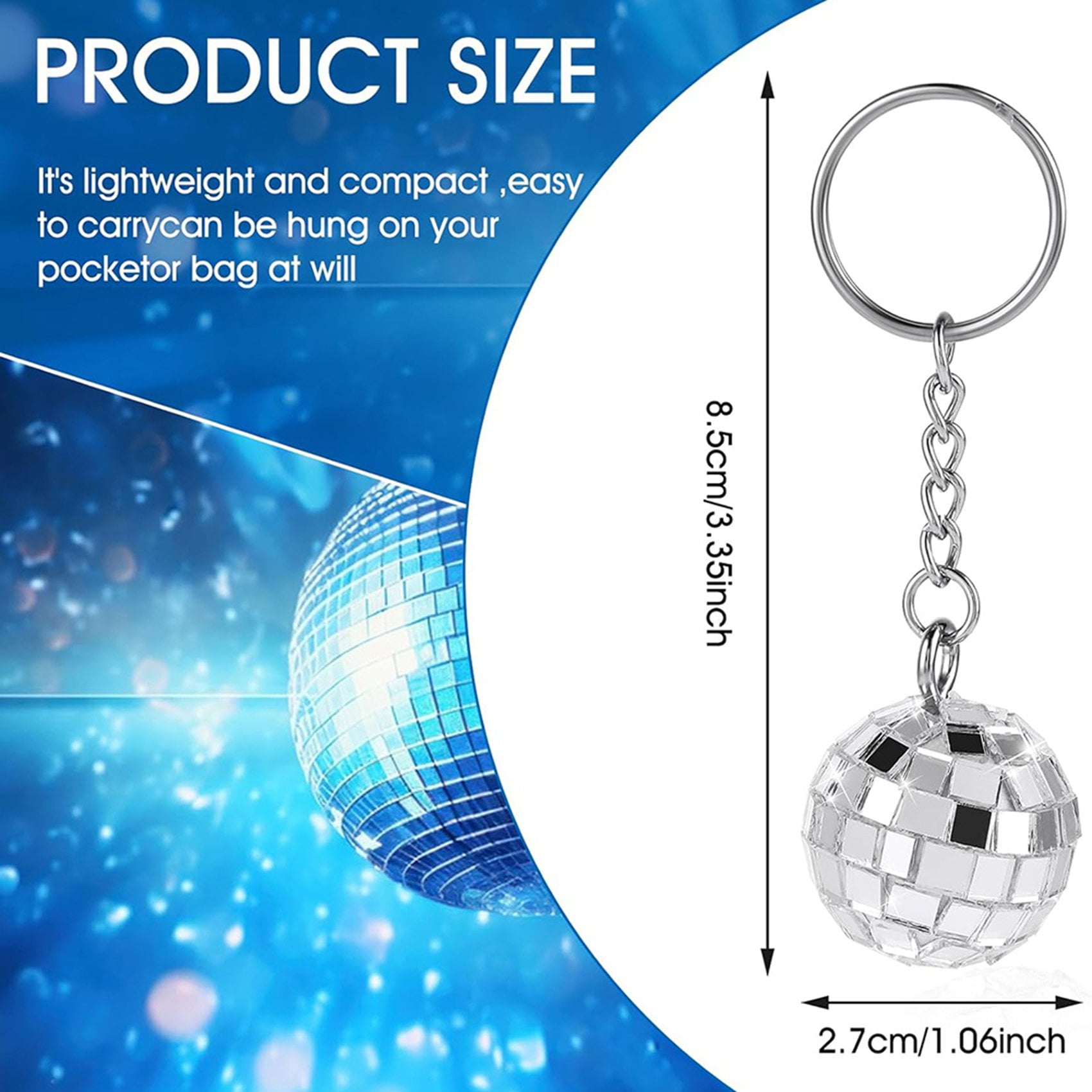 100Pcs Mini Disco Ball Keychain,Silver Mirror Disco Ball Bulk Keyring ...