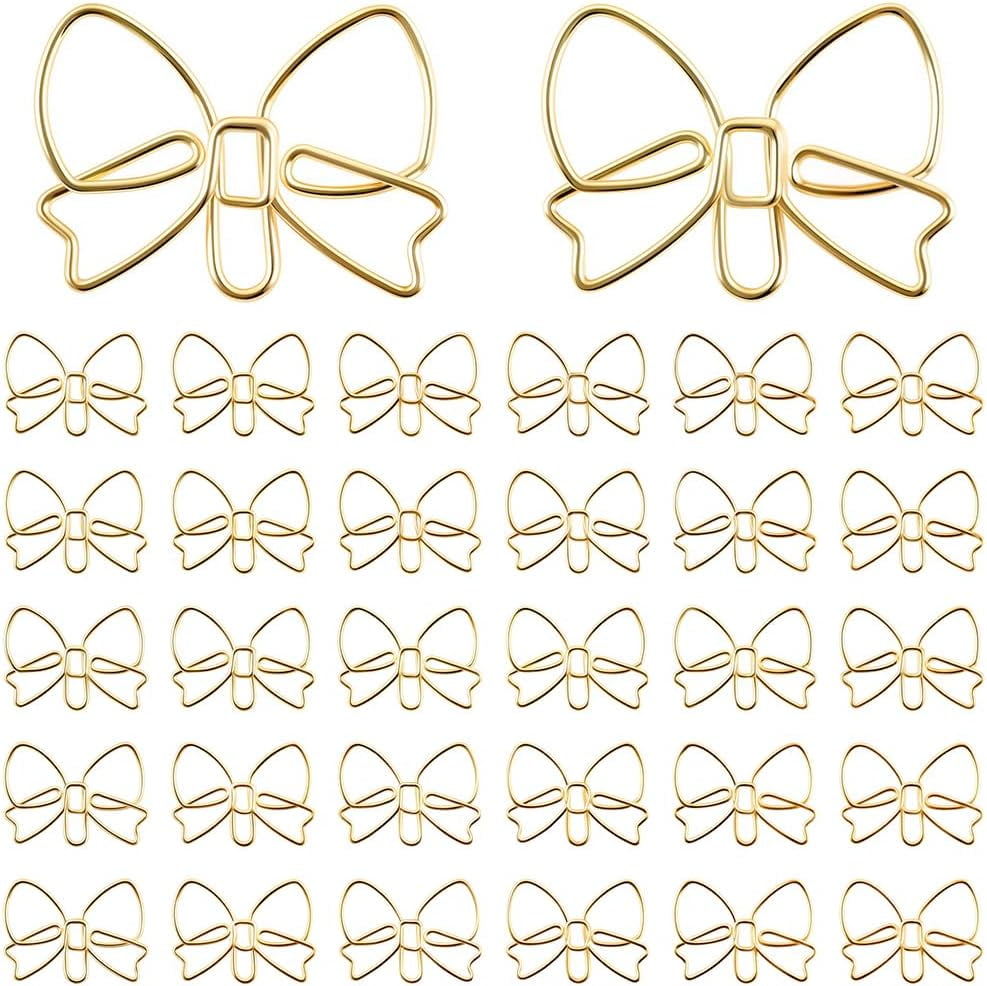100Pcs Mini Paper Clips Gold Bowknot Bowtie Funny Cute Metal Paperclips ...