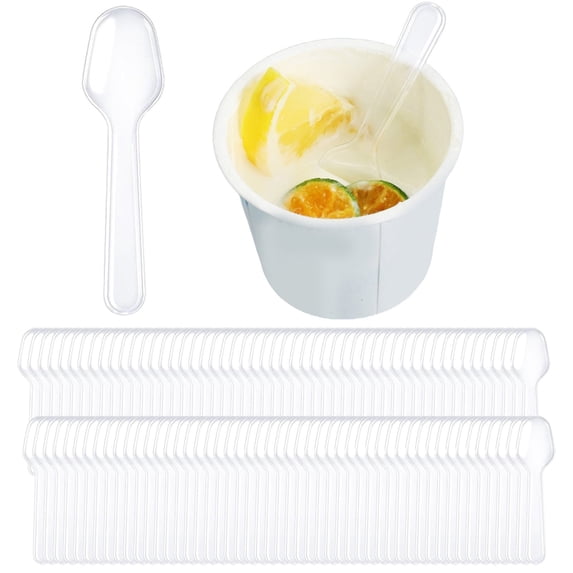 100Pcs Mini Spoons for Desserts, Clear Plastic Spoons, Disposable Clear ...