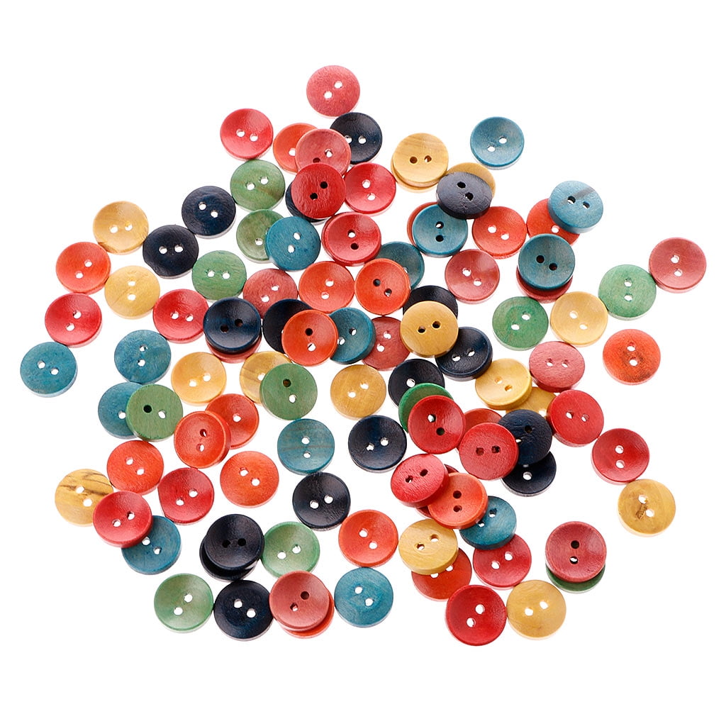100Pcs Mixed Wood Wooden Buttons 2 Holes 15mm Sewing Scrapbooking DIY ...