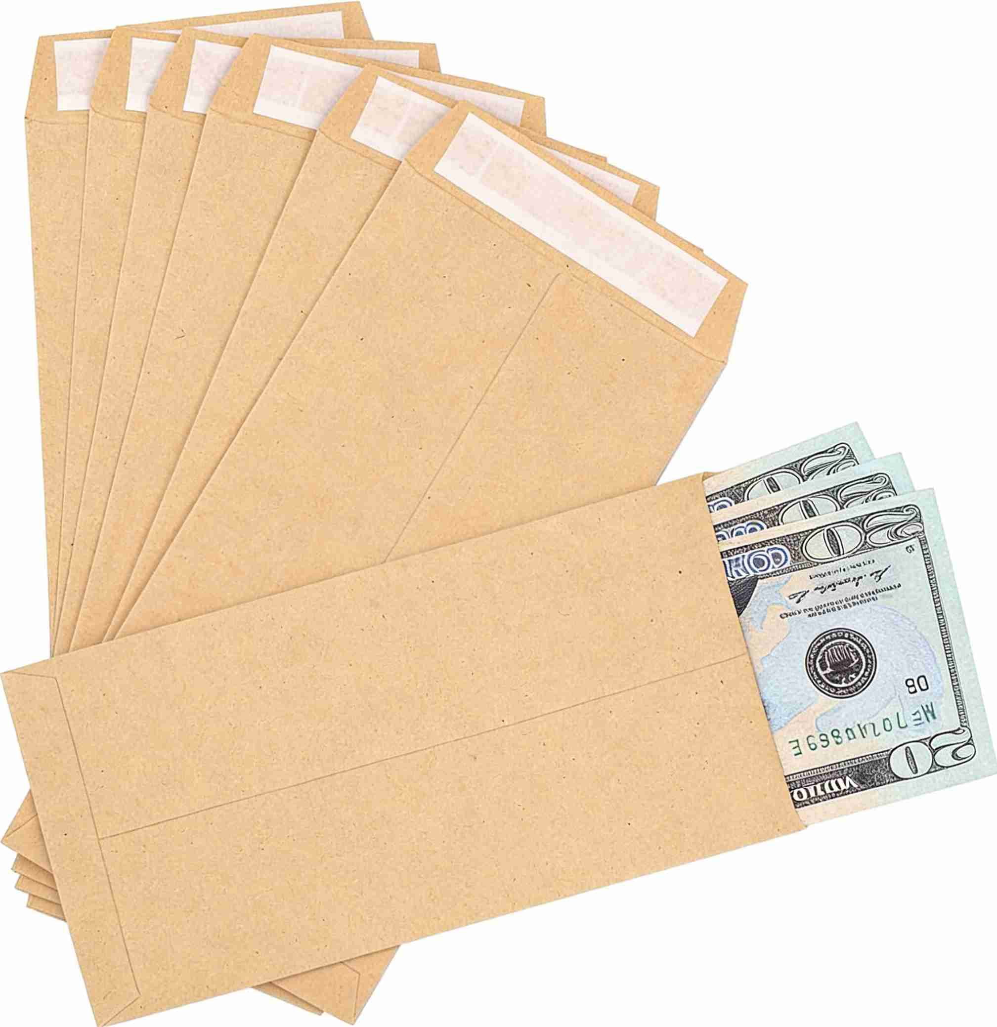100Pcs Money Envelopes for Cash, 6.5" x 3.2" Kraft Paper Cash Envelopes ...