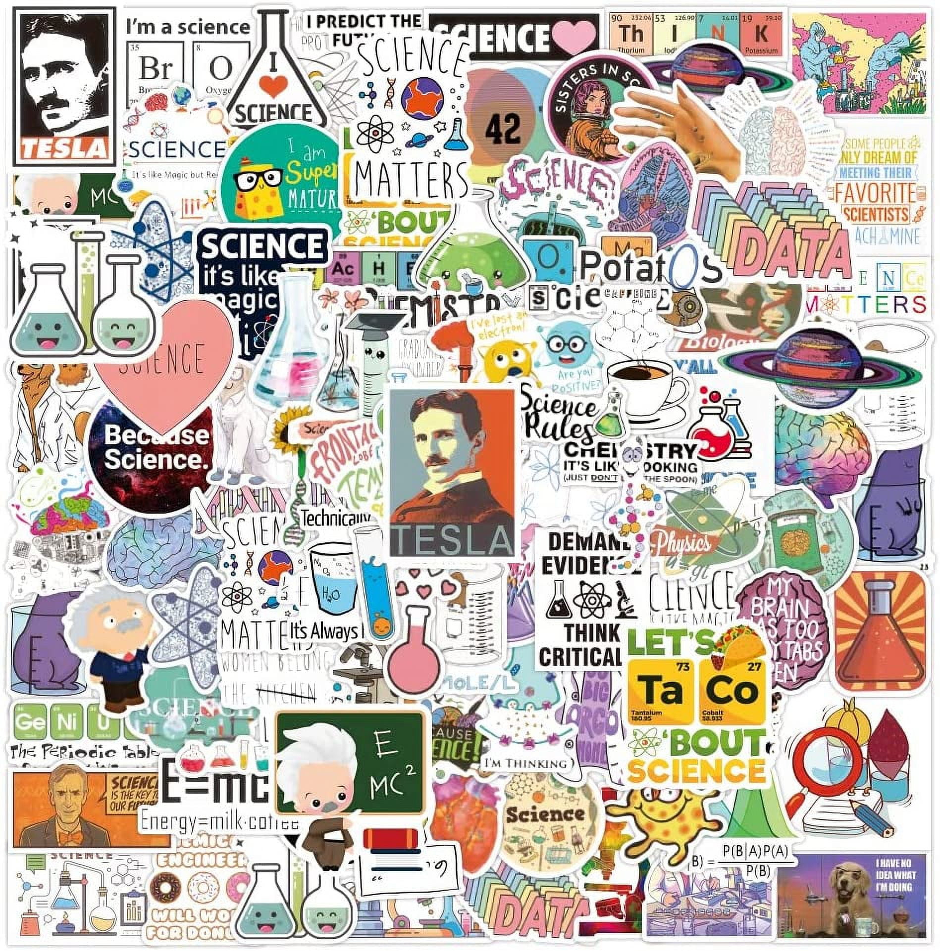 100Pcs Natural Sciences Stickers Pack，Physics, Chemistry, Biology ...