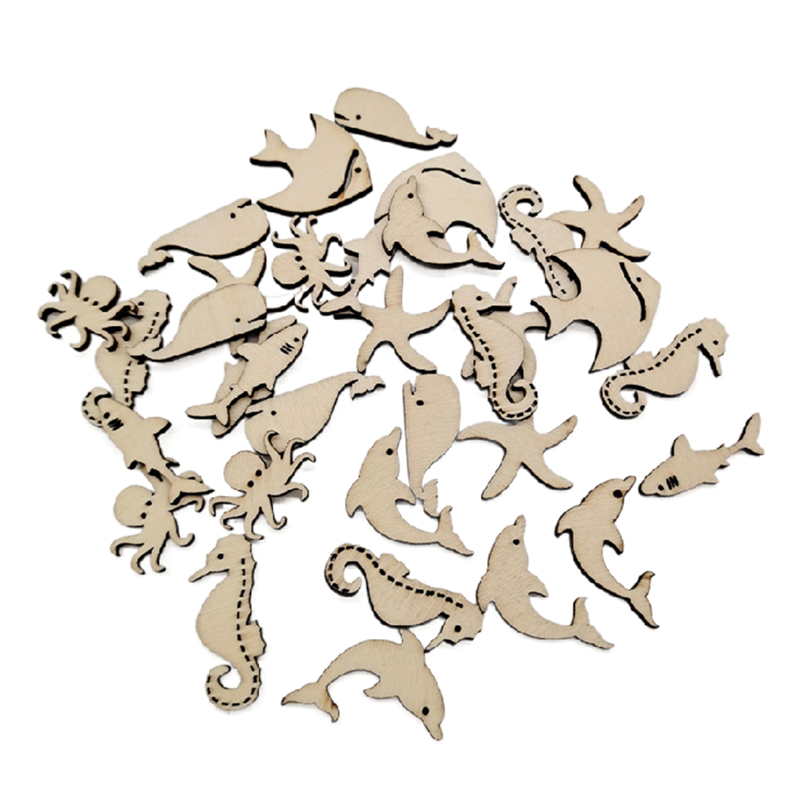 100Pcs Ocean Animal Cutouts Unfinished Wooden Cutouts DIY Painting ...