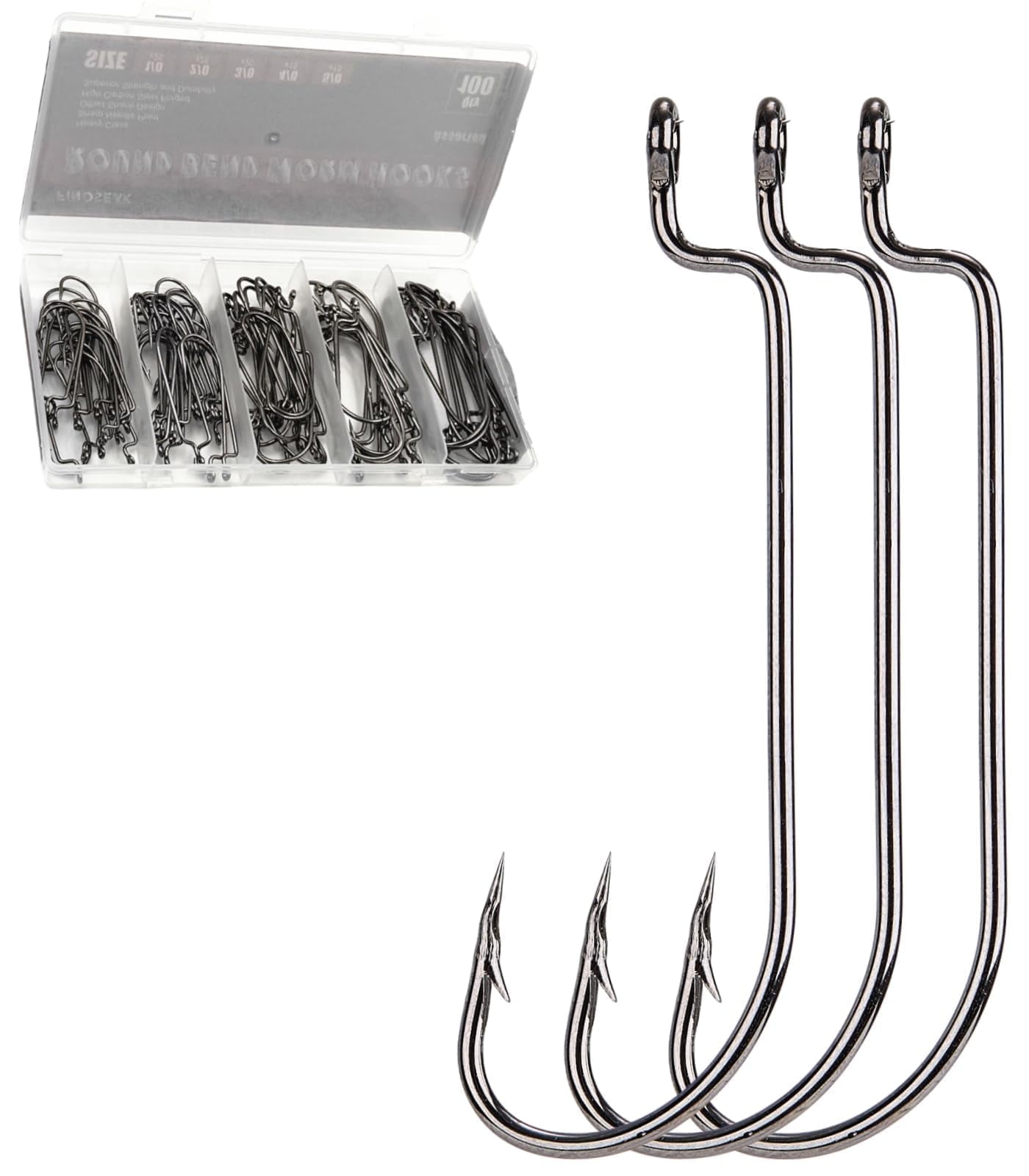 100Pcs Offset Worm Hooks Kit, Round Bend Bass Fishing Hooks for Texas ...