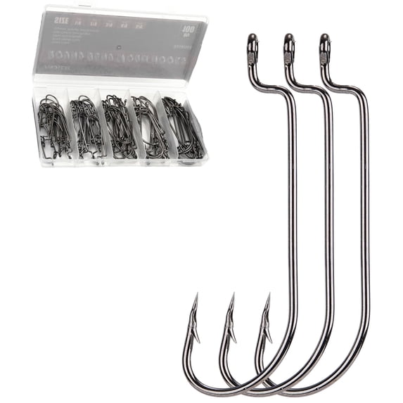 100Pcs Offset Worm Hooks Kit, Round Bend Bass Fishing Hooks for Texas ...