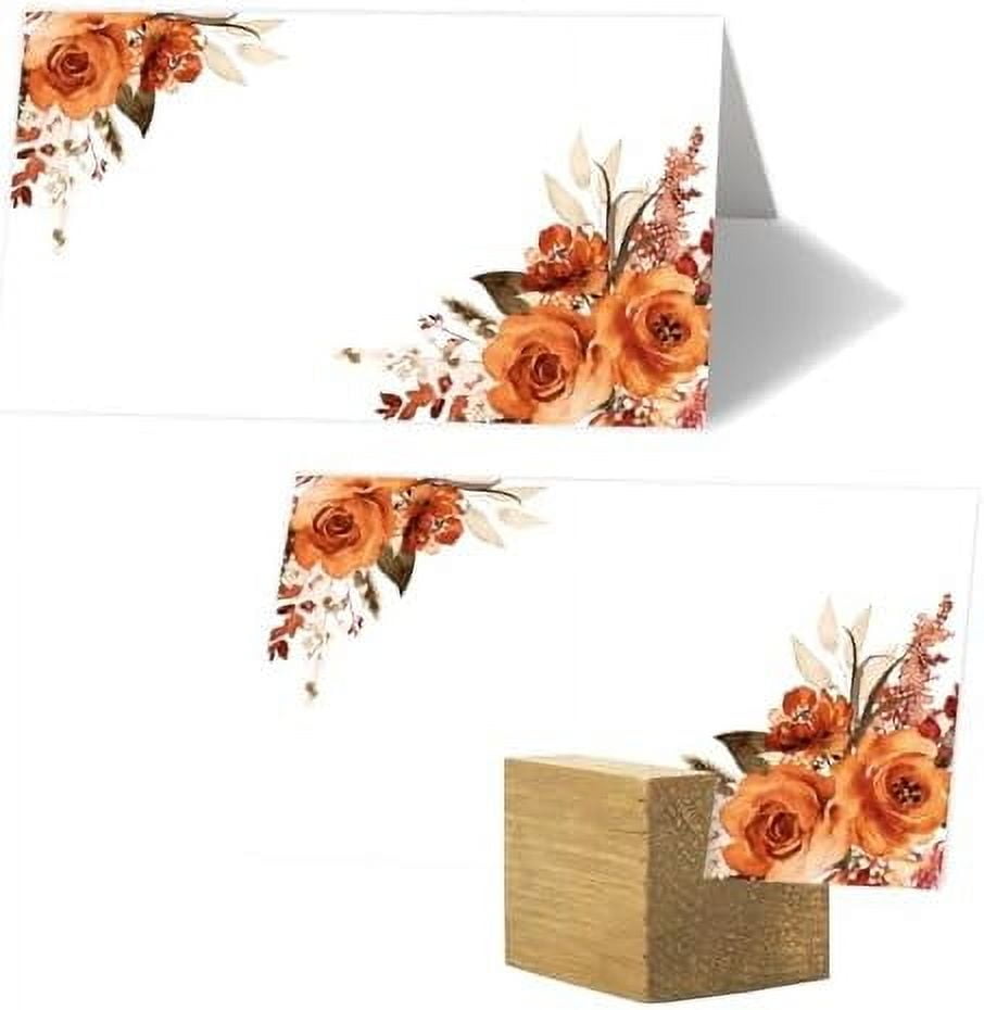 100Pcs Orange Floral Place Cards 3.5 x 2 Inch Watercolor Rose Tented ...