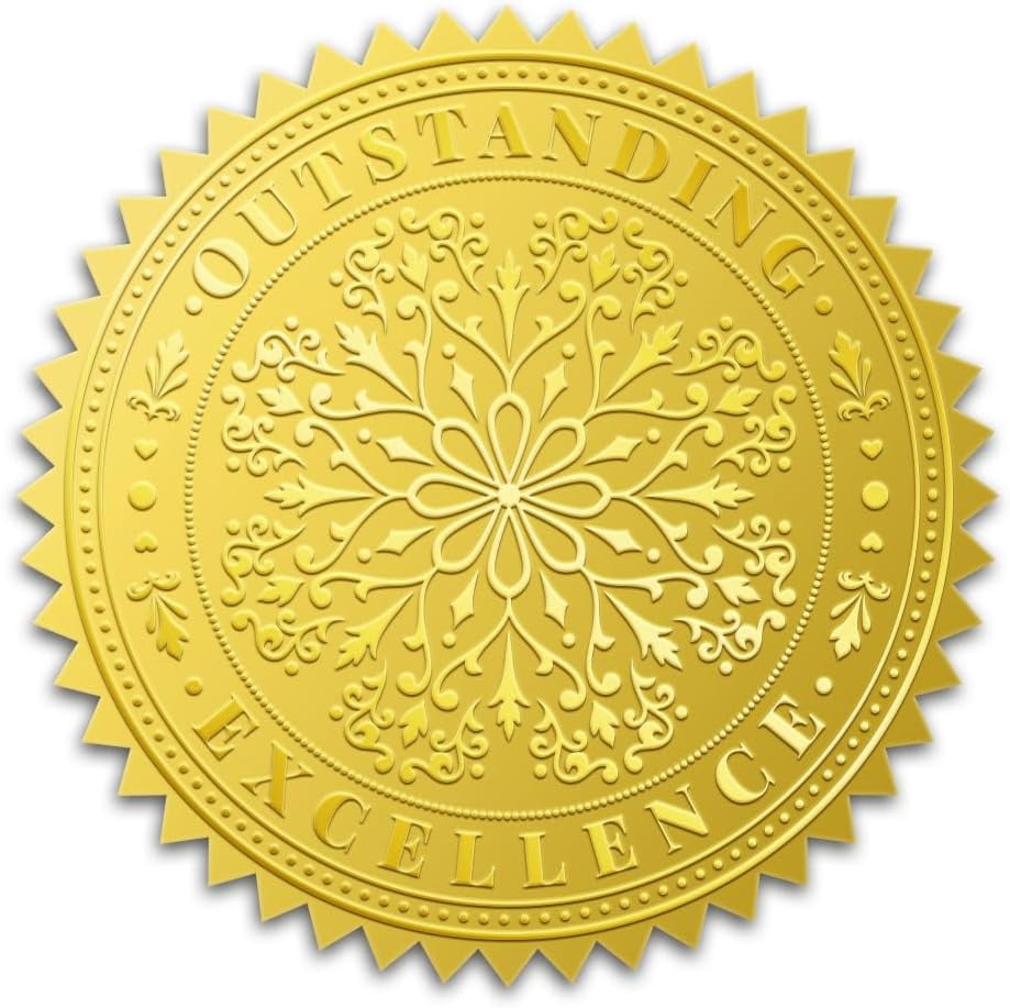 100Pcs Outstanding Excellence Gold Foil Stickers 2 Inch Achievement Golden Award Embossed Seals ...