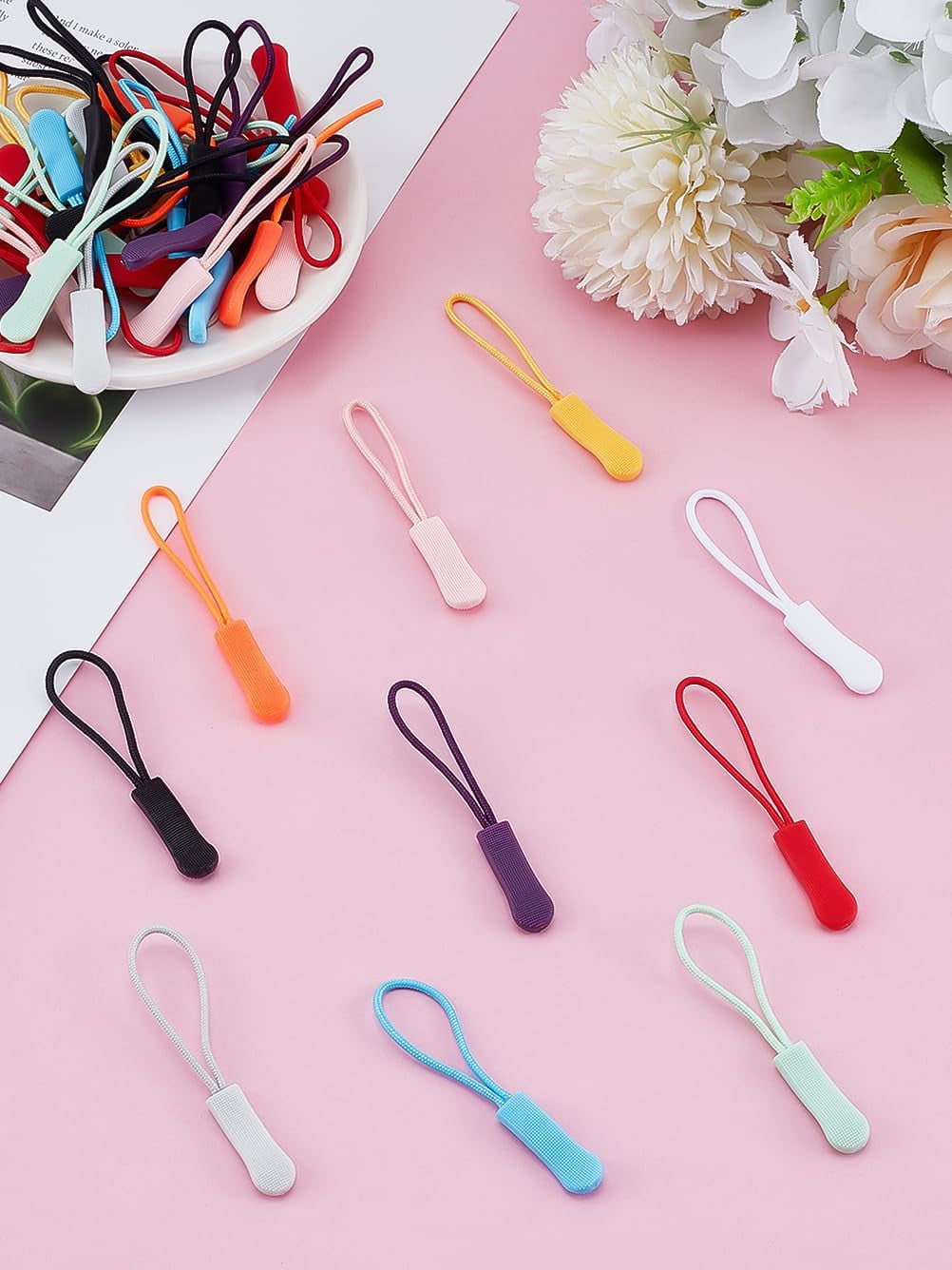 100Pcs PP Zipper Pull Rope Mixed Color Zipper Sliders Clothing Repair ...