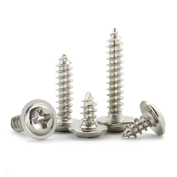 100Pcs PWA Nickel Plated Cross Round Head Self Tapping Screw with Pad ...