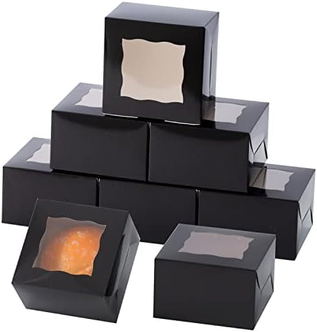 100Pcs Paper Cookie Boxes With Window Small Bakery Boxes 4x4x2.5 Inches ...