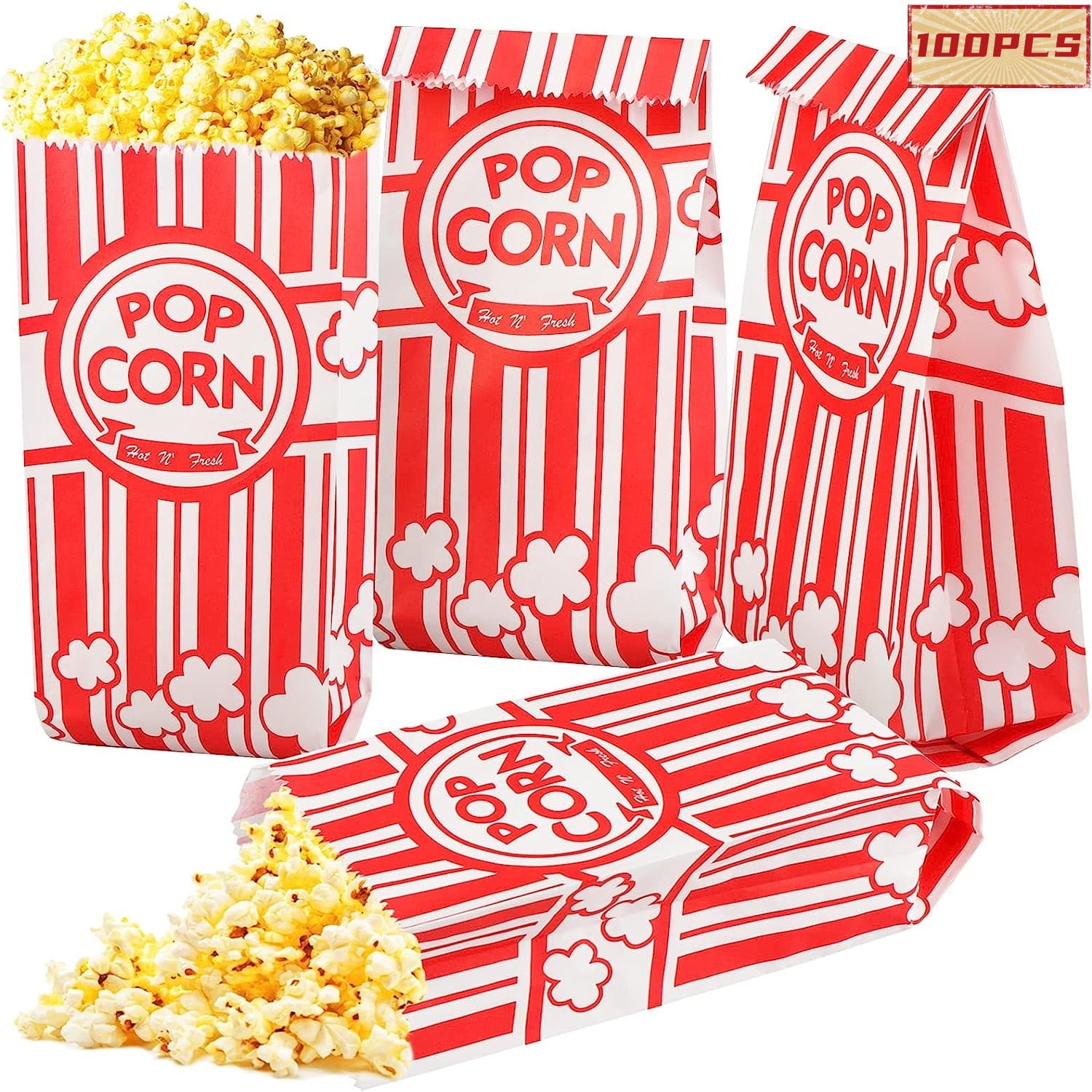 100Pcs Paper Popcorn Holders, Trianu 2 oz Popcorn Bags Flat Bottom ...