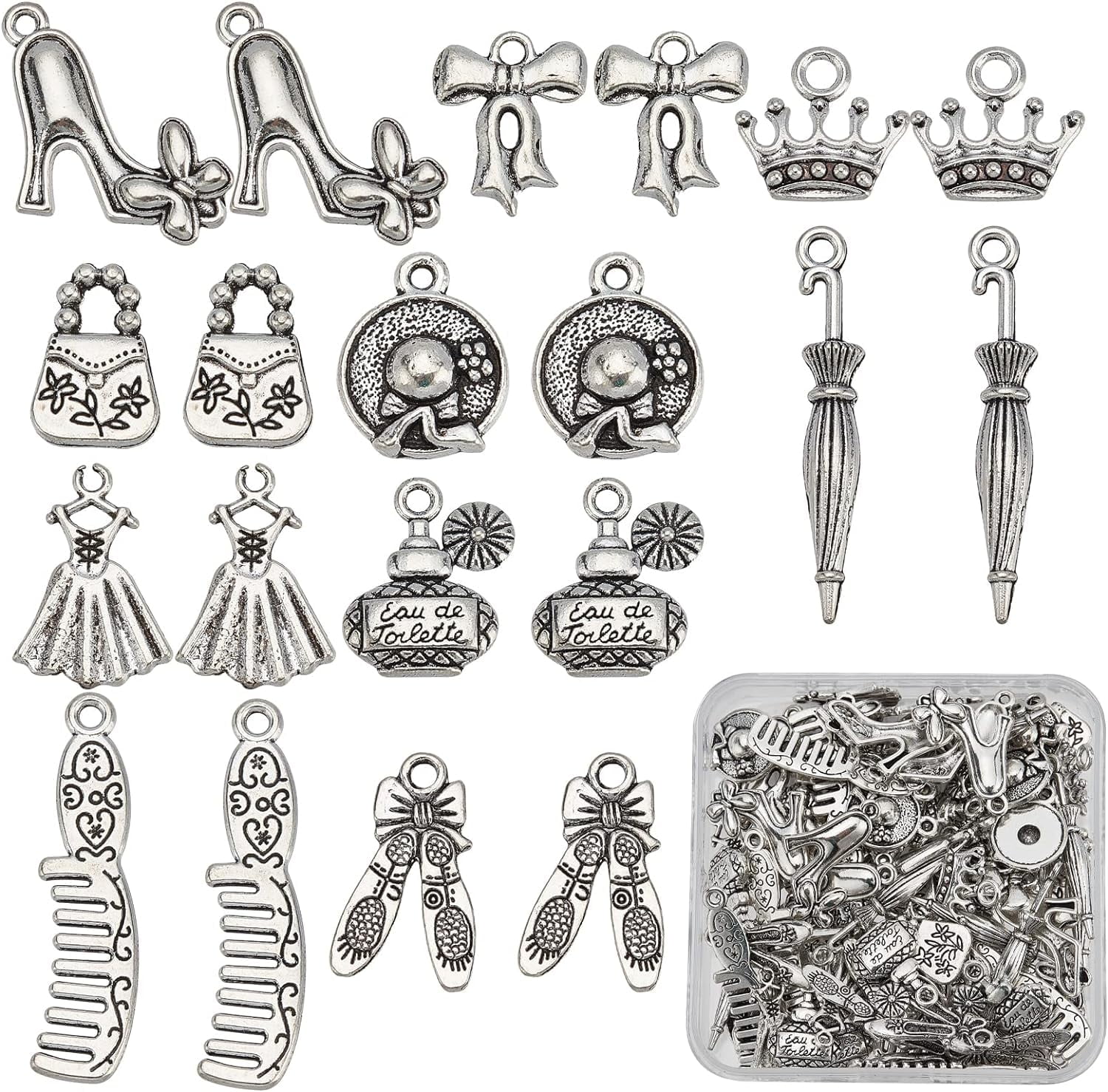 100Pcs Perfume Charms High Heel Shoe Charm TibetanStyle Antique Silver ...