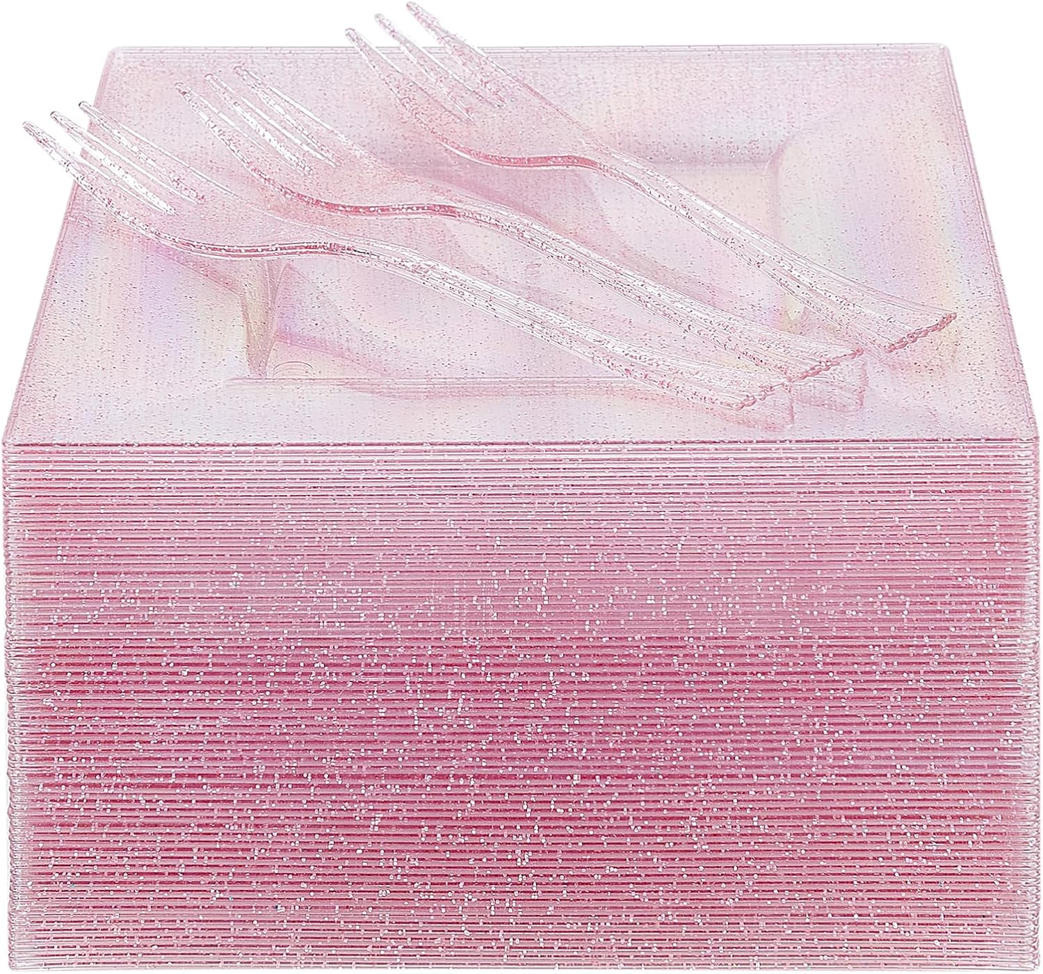 100Pcs Pink Dessert Plates with Forks Set, 50 Appetizer Plates, 50 ...
