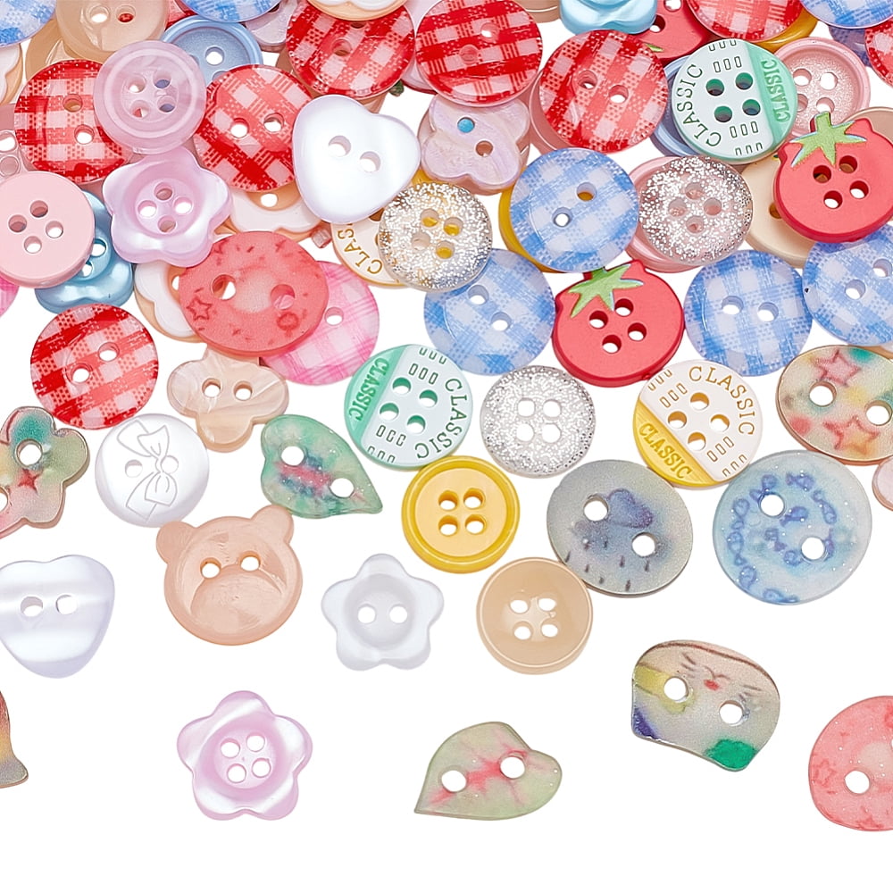 100Pcs Plastic Buttons 4-Hole Mixed Shapes Mixed Color 11 -13x11 -13 ...