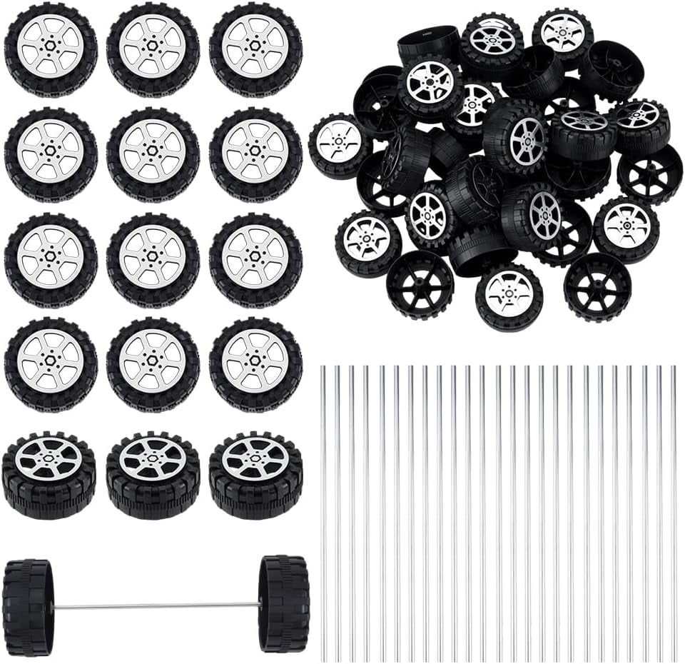 100Pcs Plastic Project Wheels 1.5x0.2 Inch Shaft Round Rod Axles 2mm ...