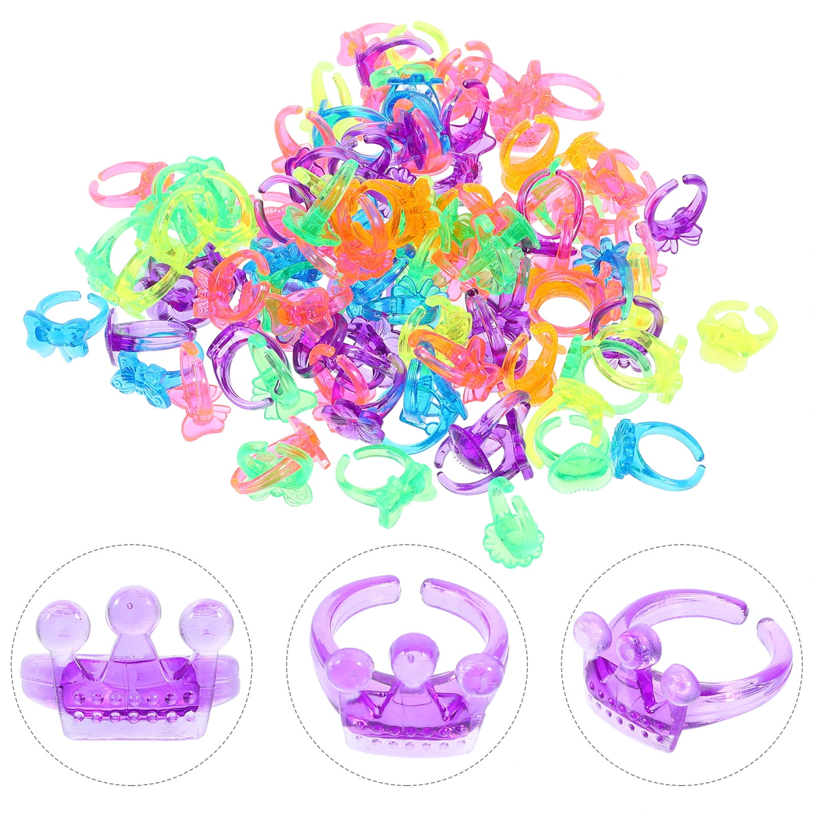 OUNONA 100Pcs Plastic Rings Party Favors for Little Girls Jewelry Dress ...