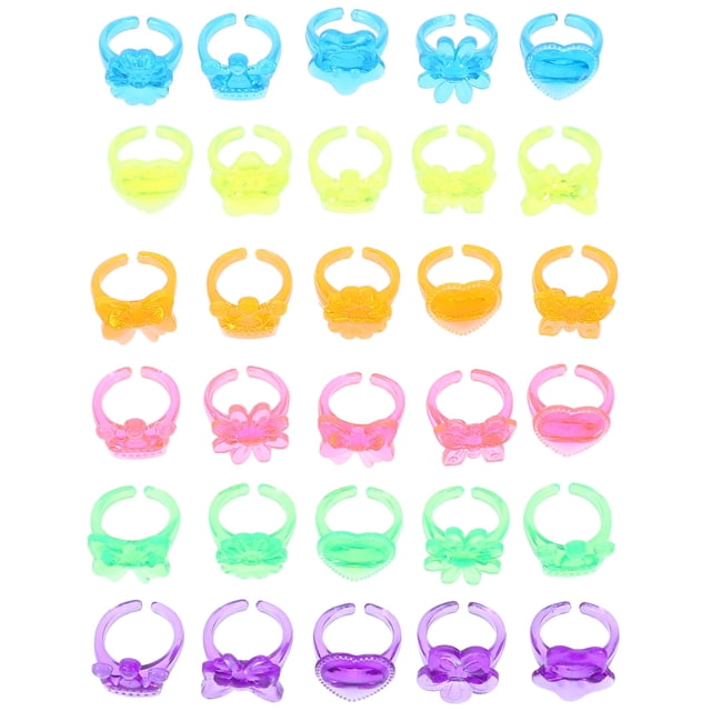 100Pcs Plastic Rings Party Favor Rings Little Girl Jewelry Dress Up ...
