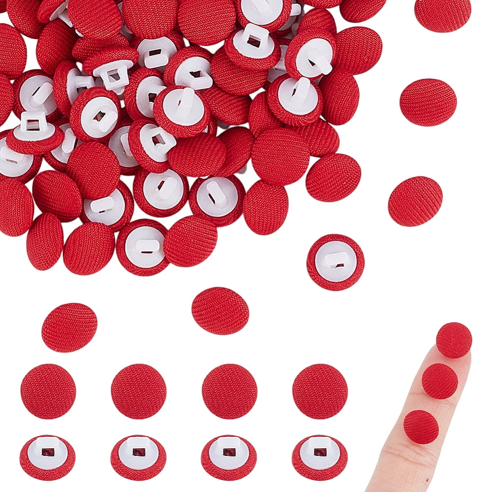 100Pcs Platic Sewing Buttons with Cloth Cover Flat Round 1-Hole Red ...