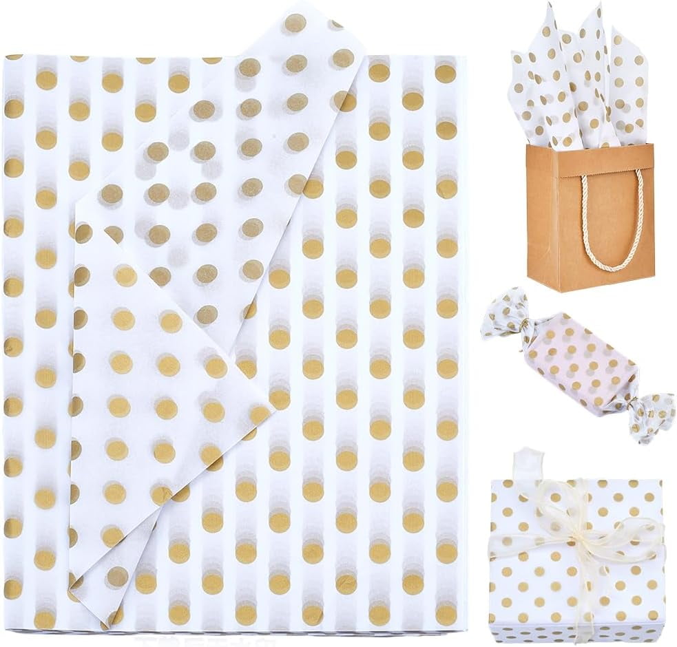 100Pcs Polka Dots Tissue Paper Big Gold Foil Dot Wrapping Paper ...