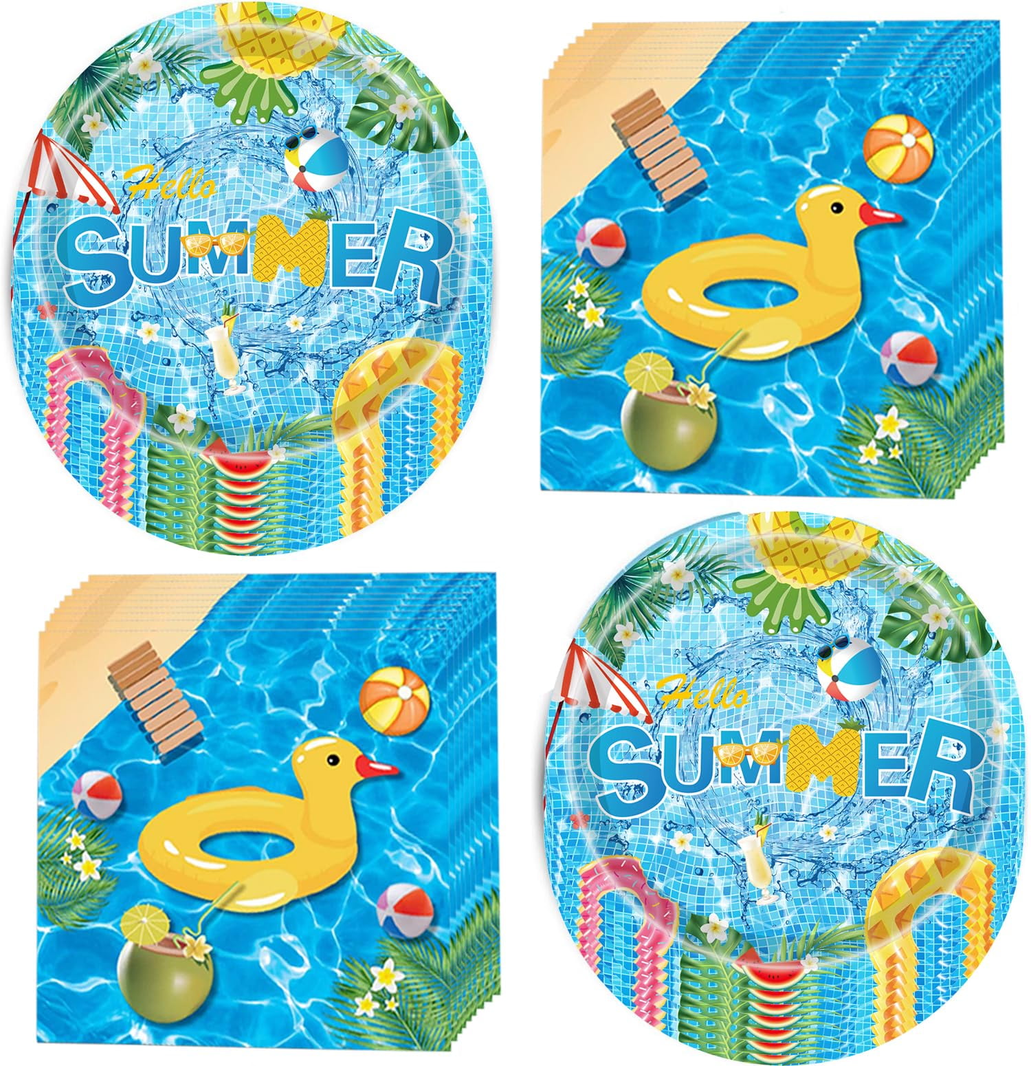 100Pcs Pool Party Supplies MMF7 Summer Beach Party Set 7"Summer Pool ...