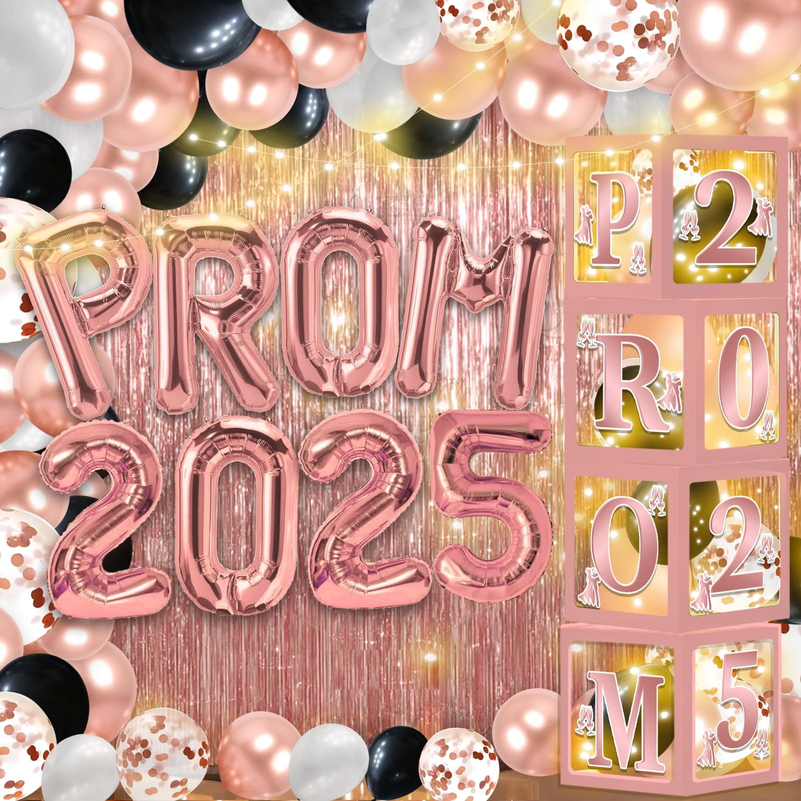 100Pcs Prom 2025 Balloon Boxes Decorations with LED Lights Rose Gold ...