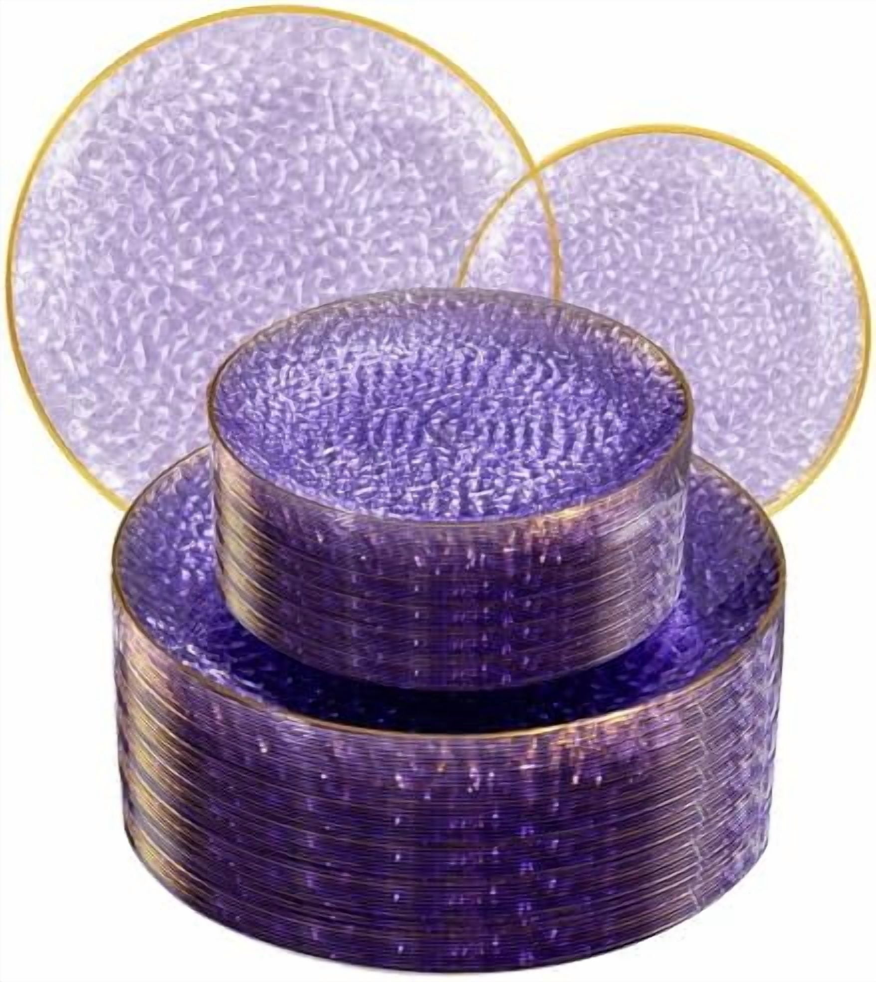 100Pcs Purple Plastic Plates, Hammered Plates Disposable Heavy Duty ...