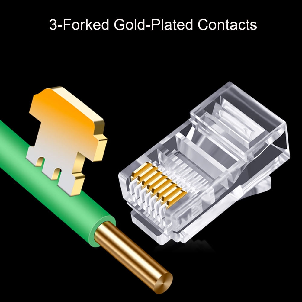 100Pcs RJ45 Connector 6U Gold Plated Pass Through Ethernet Cables ...