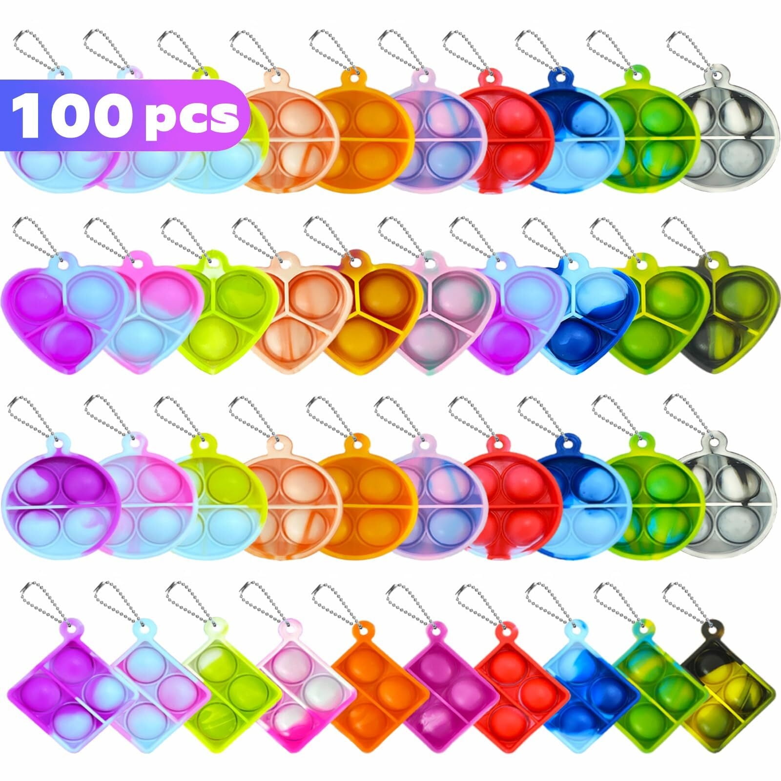100Pcs Random Pop Fidget Toys Its Party Favors,Mini Pop Keychain It ...