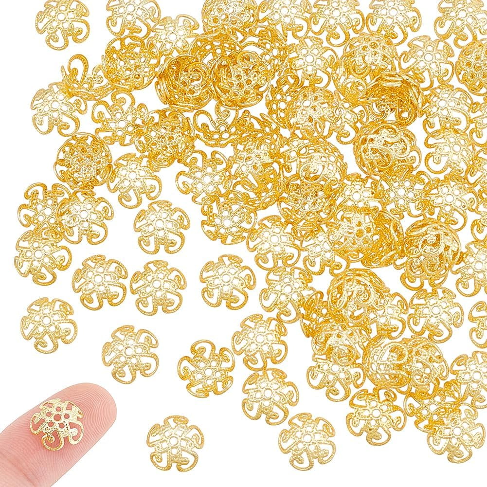 100Pcs Real 18K Gold Plated Bead Cap Flower Bead Caps Bead End Caps 4 ...