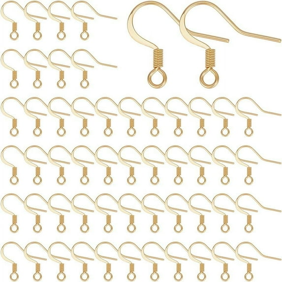 100Pcs Real 18K Gold Plated Earring Hooks Stainless Steel Ear Wire with ...